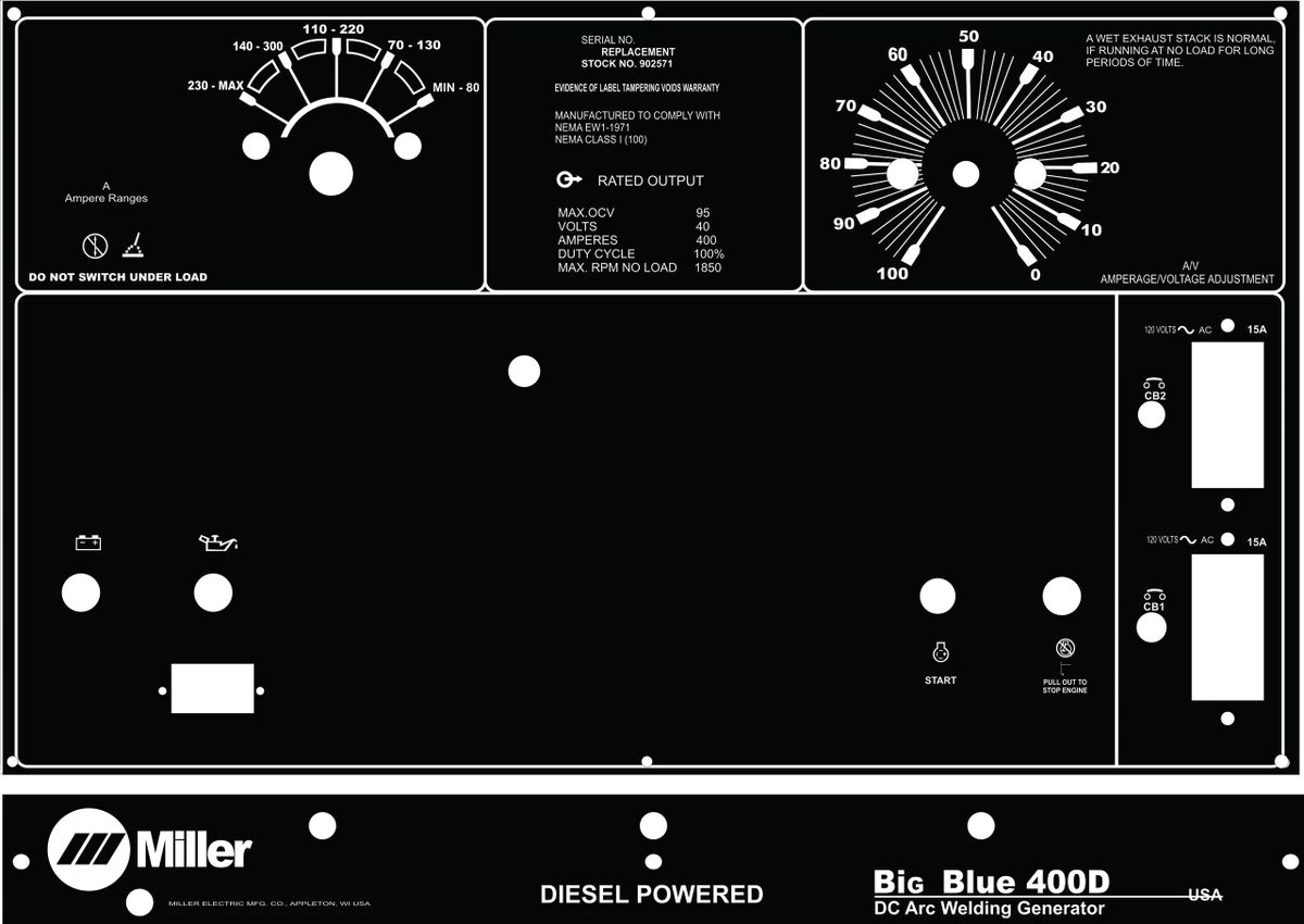 Miller Control Plate for Big Blue 400D DC Arc Welding Generator, 2-Pcs ...