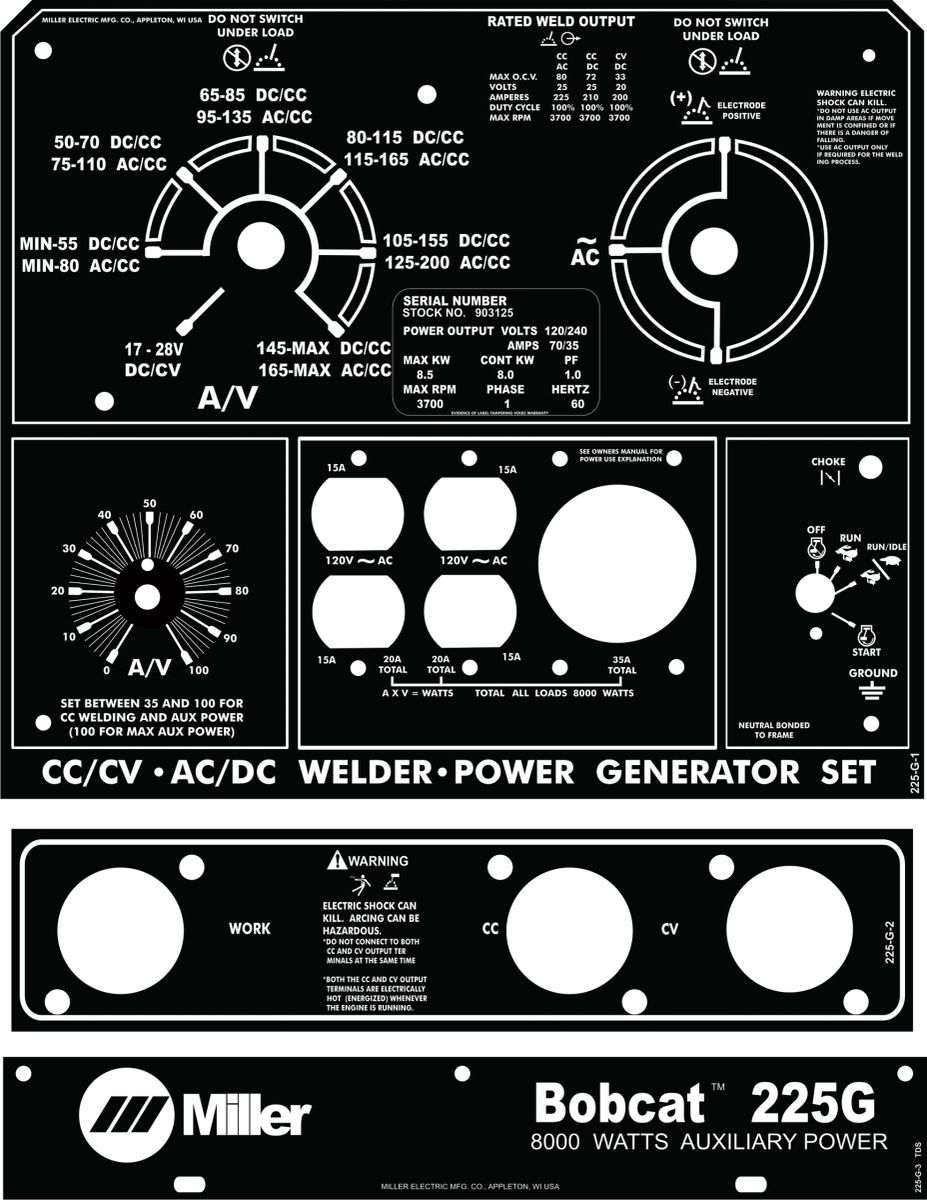 Miller Control Plate for Bobcat 225G, 3-Pcs, Part # 152818