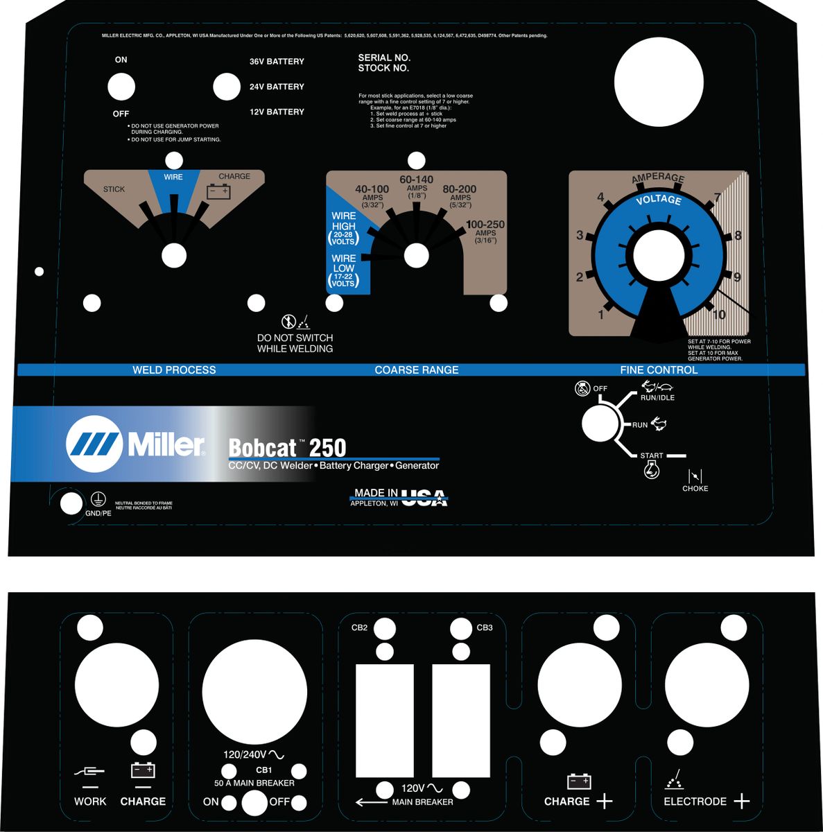 Miller Control Plate for Bobcat 250 CC,CV, DC - 2 Pcs