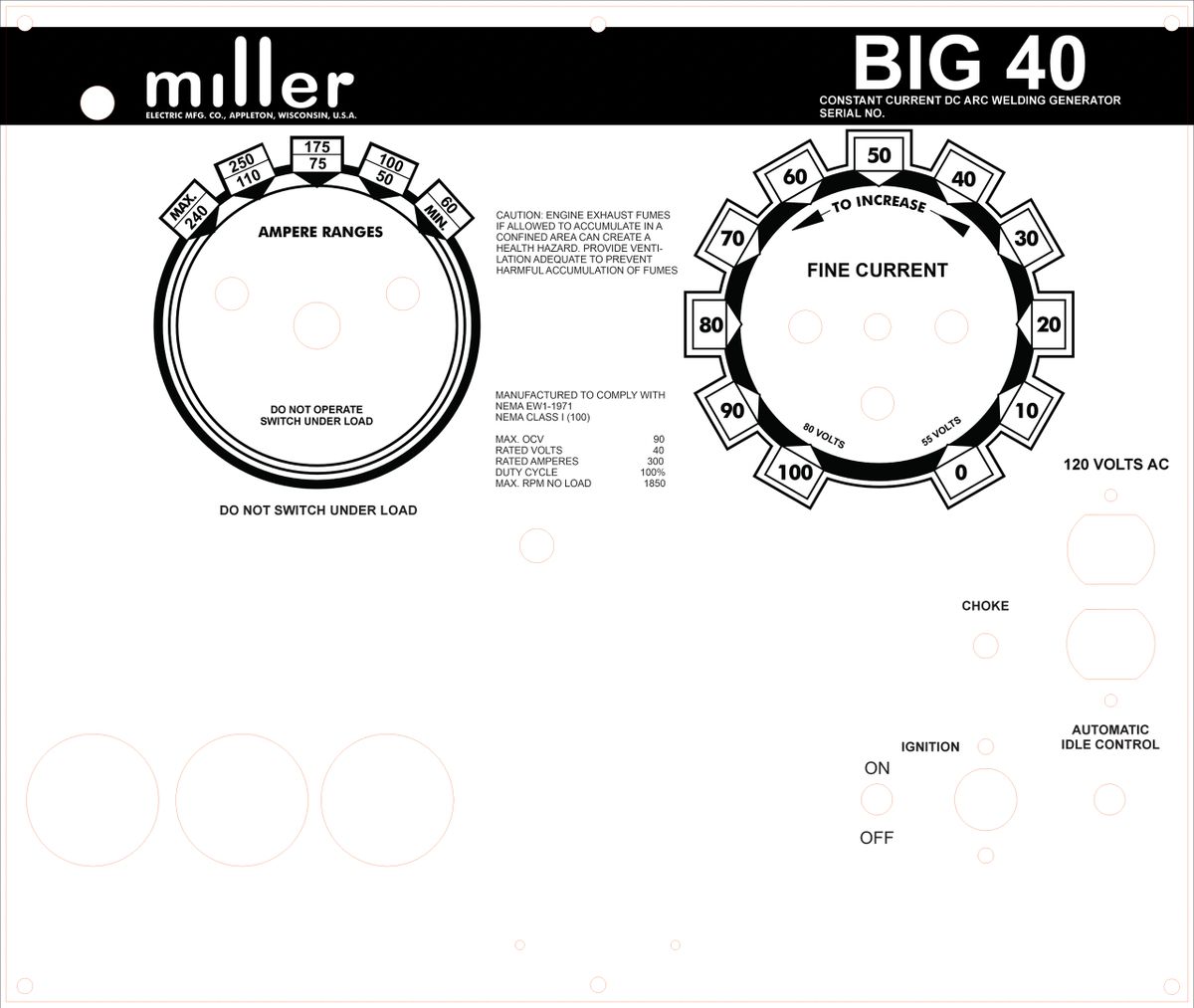 Miller big 40, 3 hole with ignition cut out