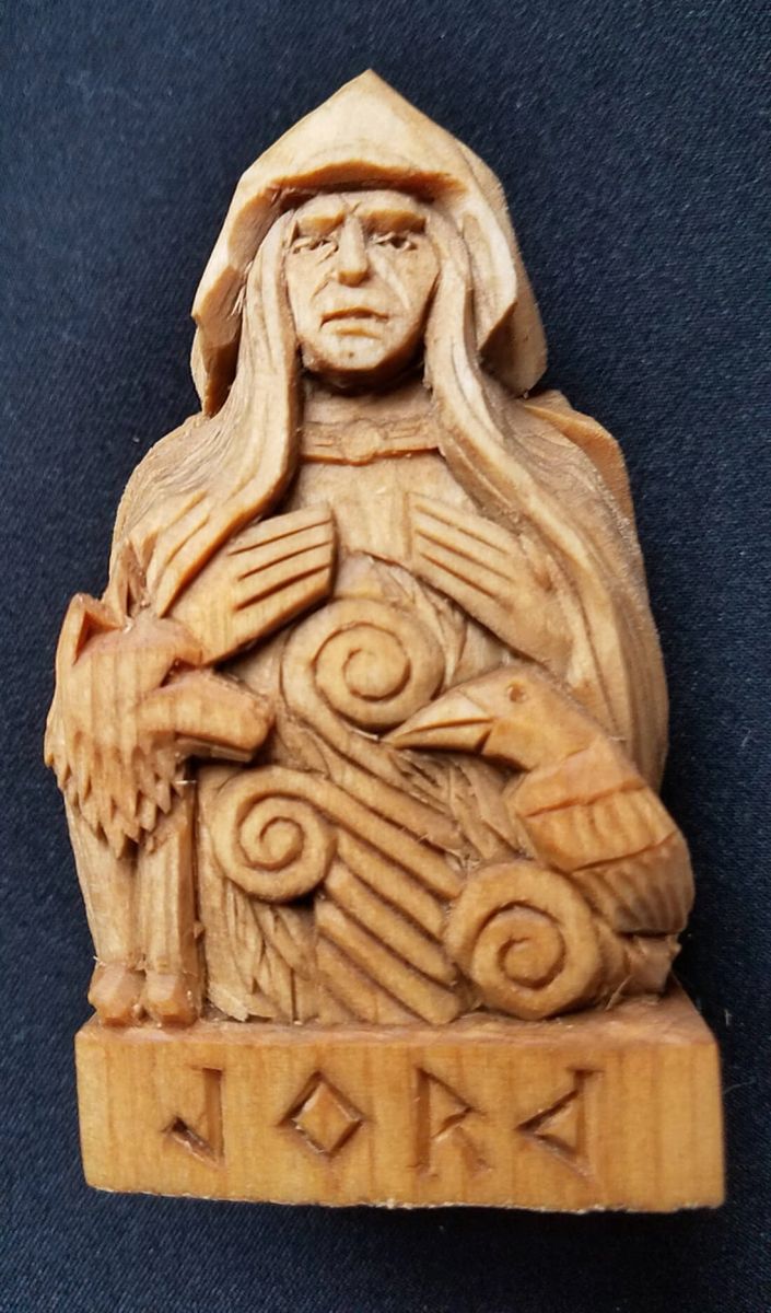 Jord Statue - Norse Goddess - 4" Wood Carving