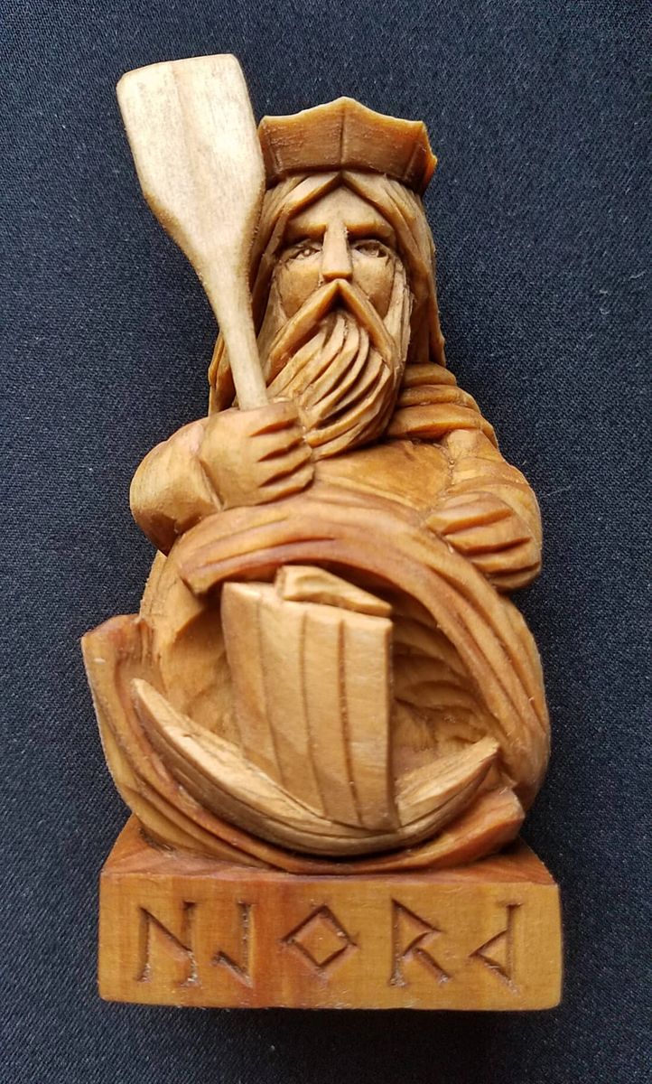 Njord Statue - Norse God - 4" Wood Carving