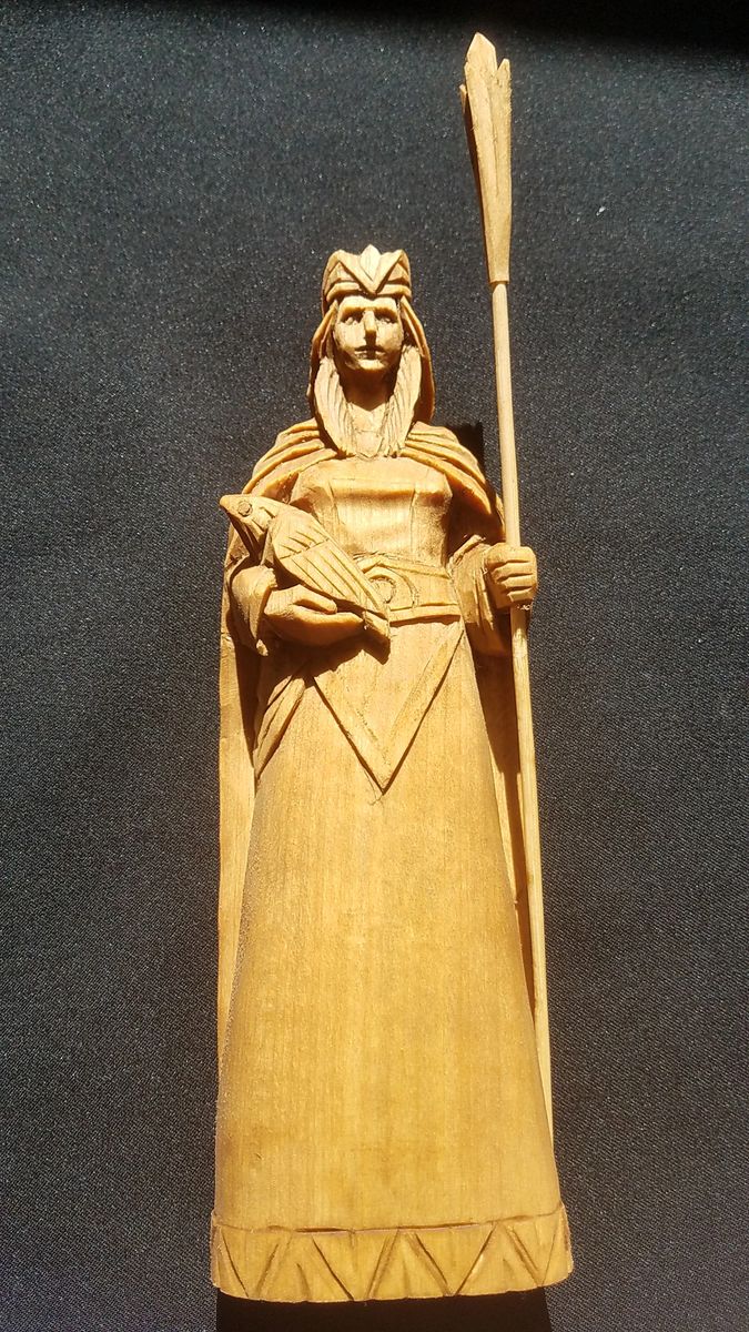 Eir Statue - Norse Goddess - 8" Wood Carving