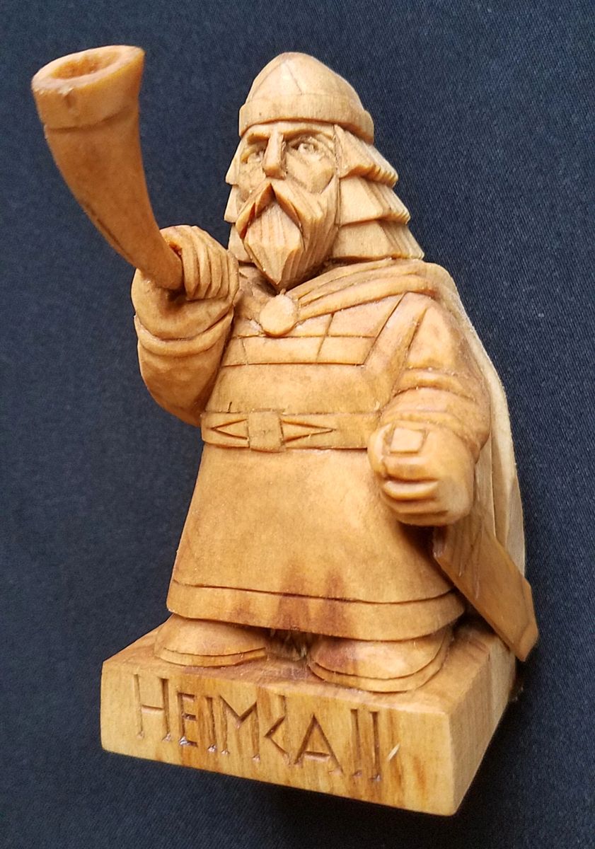 Heimdall Statue - Norse God - 4" Wood Carving