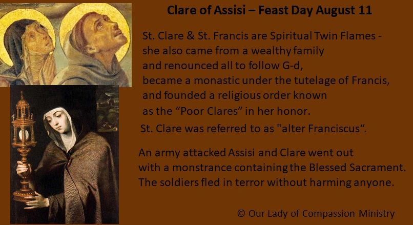 St. Clare of Assisi Feast Day August 11.