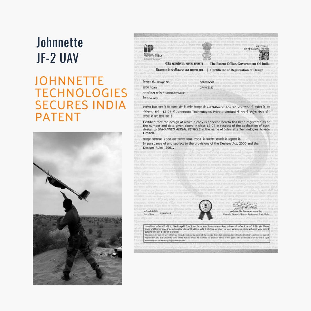 Johnnette Technologies Secures India Patent for JF-2 UAV Design