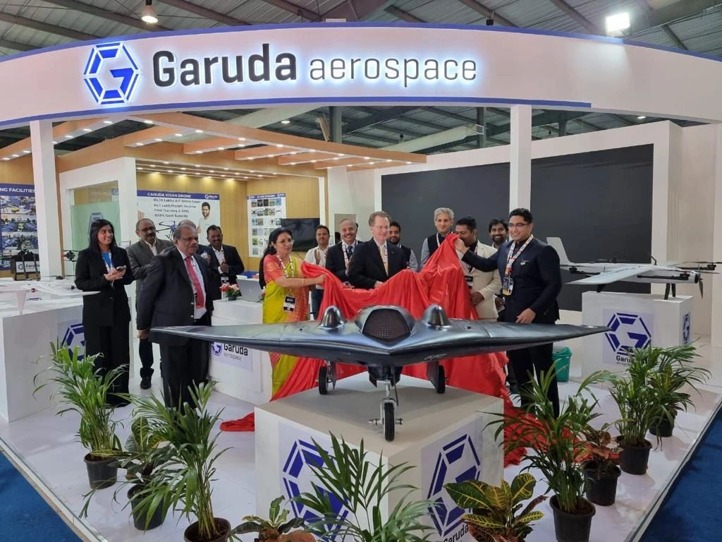 Garuda Aerospace showcases their latest Vajra Drone at DEFEXPO