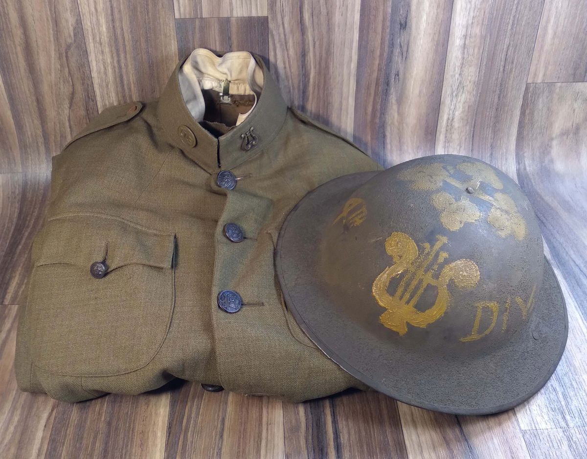 WWI US ARMY 4th INFANTRY DIVISION MUSICIANS HELMET AND UNIFORM GROUPING ...