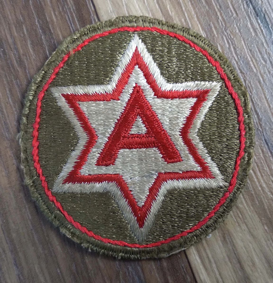 WWII US 6TH ARMY PATCH WITH GI ADDED RED BORDER - ARTILLERY?, Item #5019