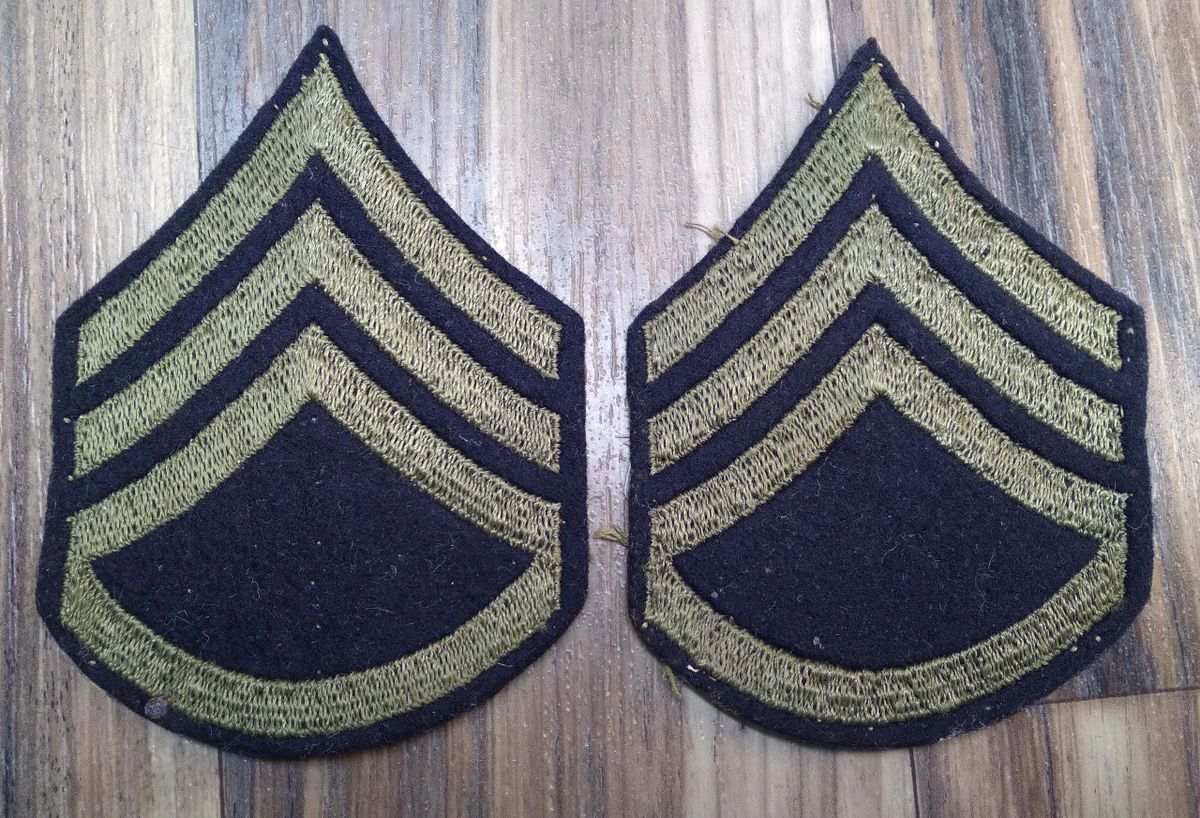 WWII US ARMY STAFF SGT RANK PATCH PAIREMBROIDERED ON WOOL, Item #7316