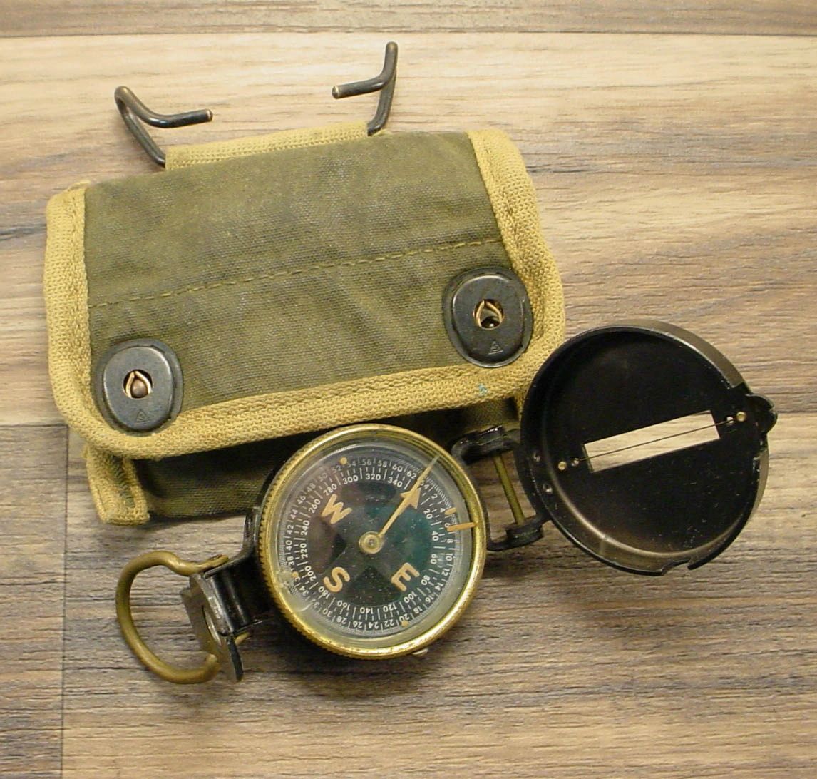 SOLD - WWII US ARMY CORPS OF ENGINEERS COMPASS IN POUCH, Item #3714
