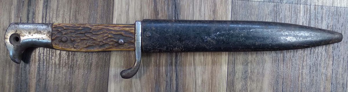 SOLD - WWII GERMAN STAG HANDLE FIGHTING KNIFE WITH SCABBARD, Item #5359