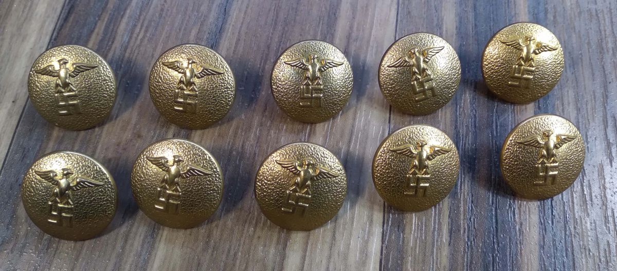 WWII GERMAN NSDAP GOLD POLITICAL LEADER BUTTONS GROUP OF 10, Item #5481