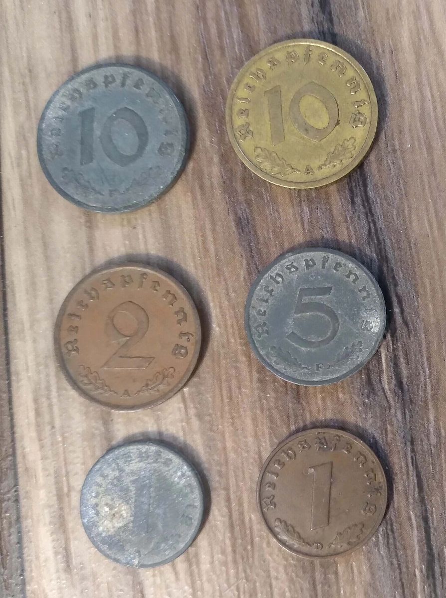 SOLD - SIX DIFFERENT WWII GERMAN COINS, Item #5603