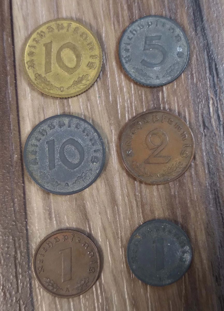 SIX DIFFERENT WWII GERMAN COINS, Item #5604