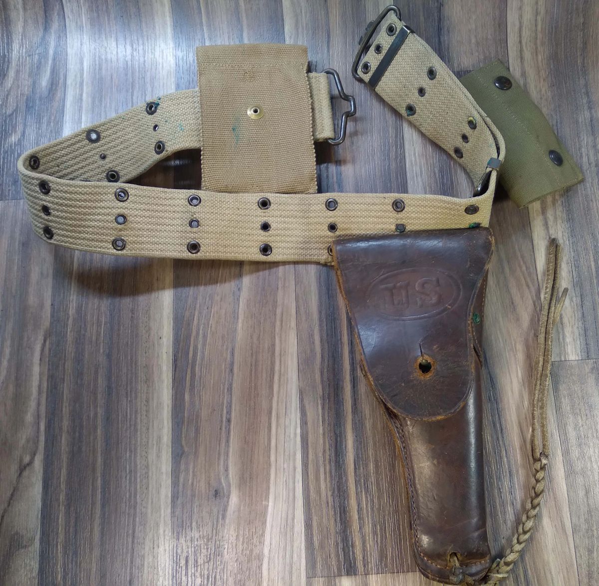 WWI U.S. PISTOL BELT AND .45 HOLSTER WEB GEAR RIG 1918, Item #7262