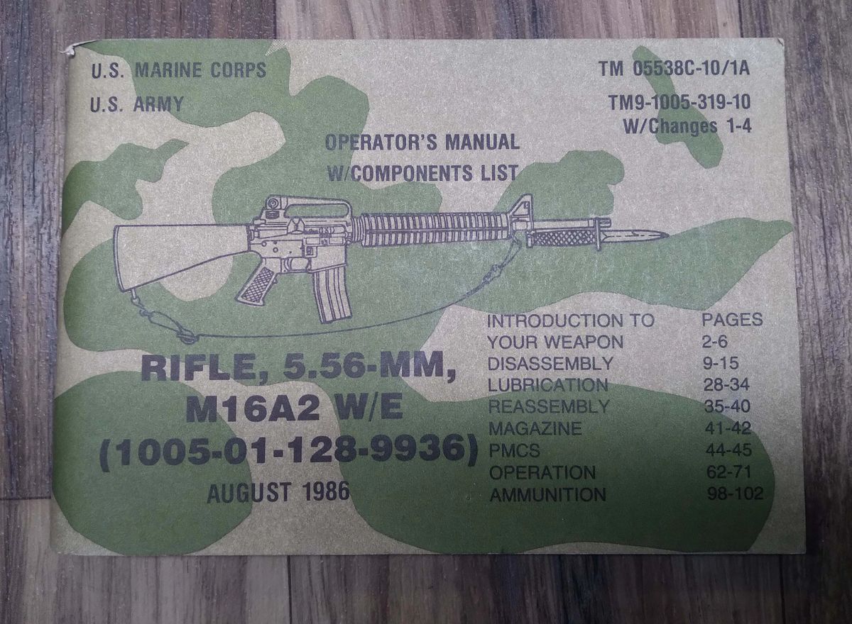 SOLD - GULF WAR US ARMY/MARINE CORPS M16A2 RIFLE FIELD MANUAL, Item #6068