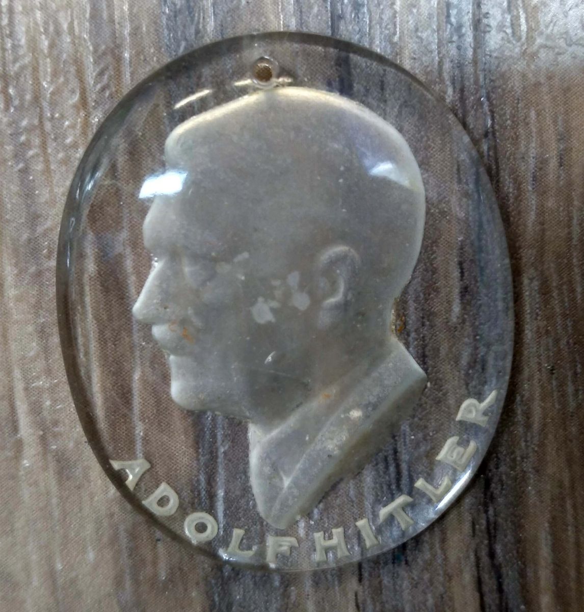 WWII GERMAN WHW GLASS ADOLF HITLER PENDANT, Item #6271