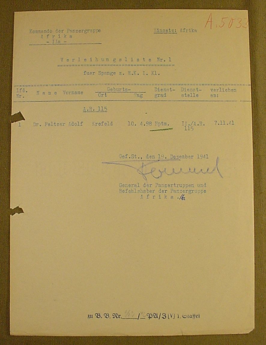 WWII GERMAN DOCUMENT SIGNED BY ERWIN ROMMEL: Item #0080