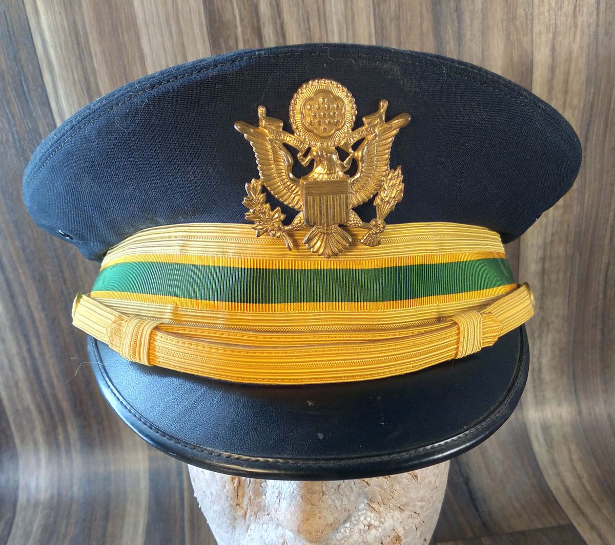 COLD WAR US ARMY DRESS BLUE OFFICERS MILITARY POLICE VISOR HAT, Item #4471