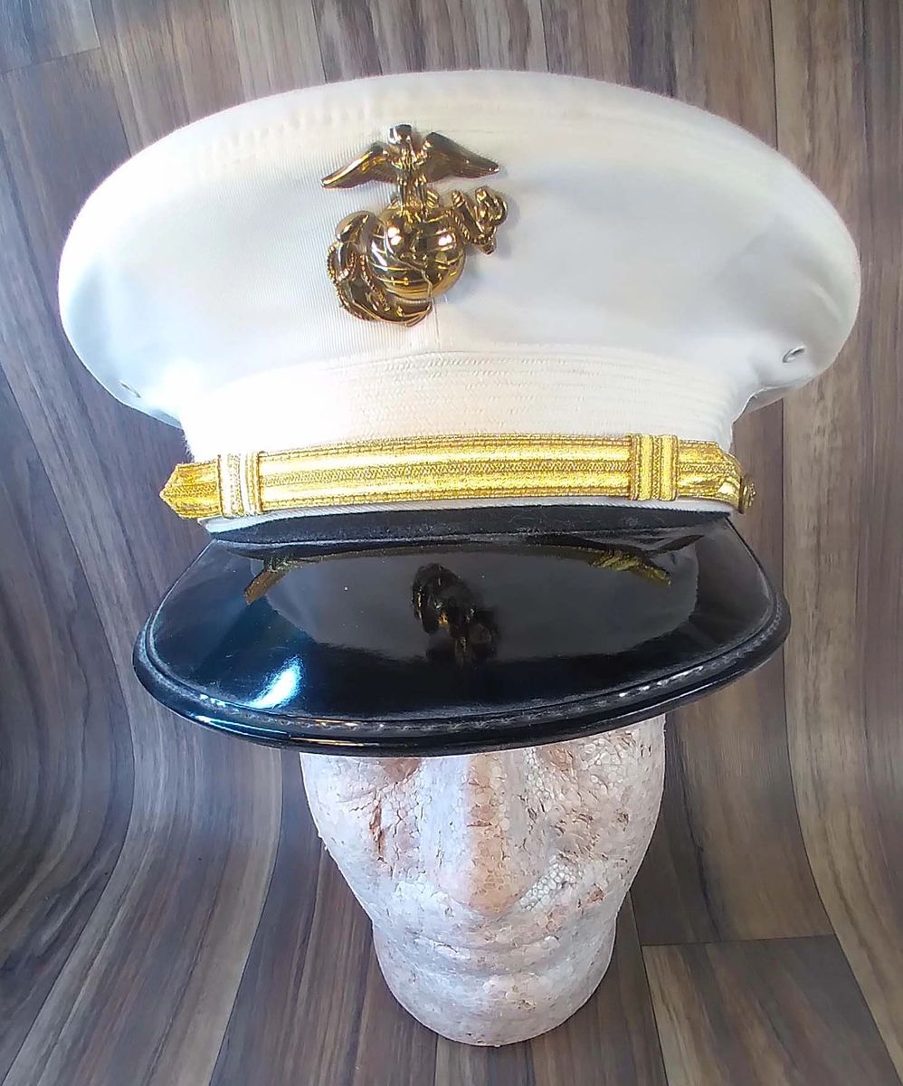 SOLD - US MARINE CORPS USMC OFFICER OFFICERS WHITE PEAKED CAP WITH EGA ...