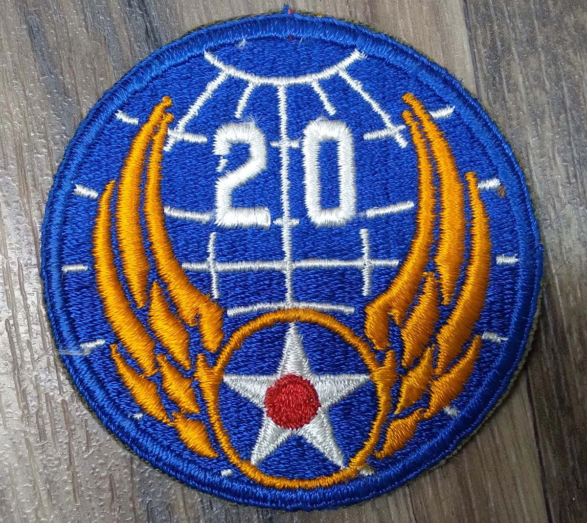 WWII U.S. ARMY AIR FORCES 20TH AAF PATCH, Item #6533