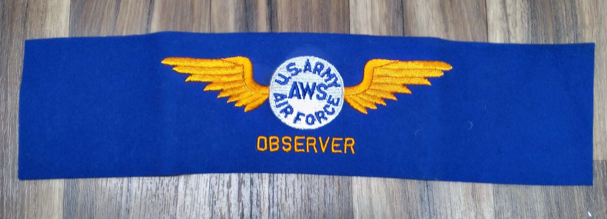 WWII US ARMY AIR FORCE AWS OBSERVER ARMBAND, Item #6692