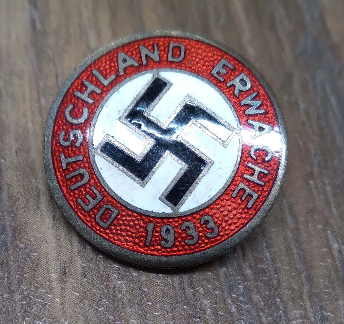 SOLD - REPRODUCTION WWII GERMAN DEUTCHLAND ERWACHE 1933 PIN, Item #6681