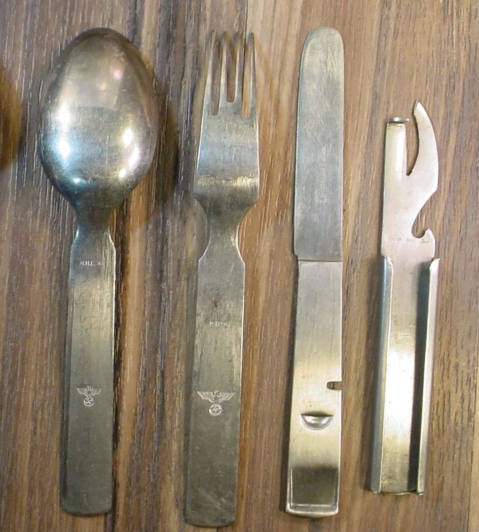 SOLD - WWII GERMAN ARMY MESS KIT UTENSIL SET, Item #3373