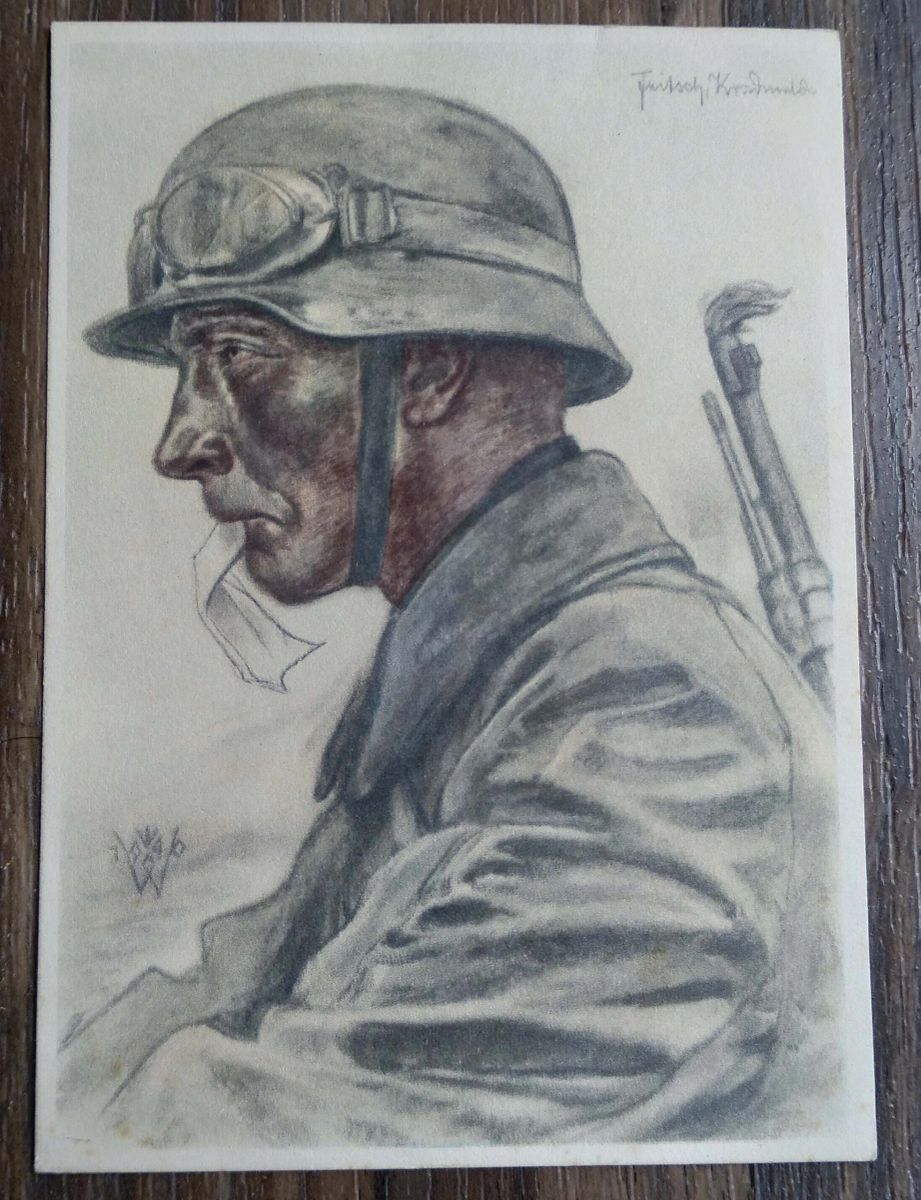 WWII GERMAN POSTCARD VDA DRAWING OF PANZER-BORAUSABIEILUNG, Item #7896