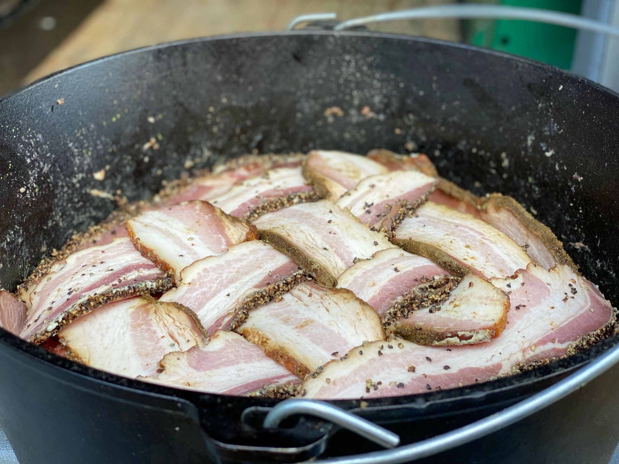 Dutch Oven Peppered Bacon Wrapped Meatloaf