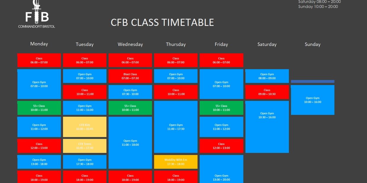 Timetables | Commandofit Bristol