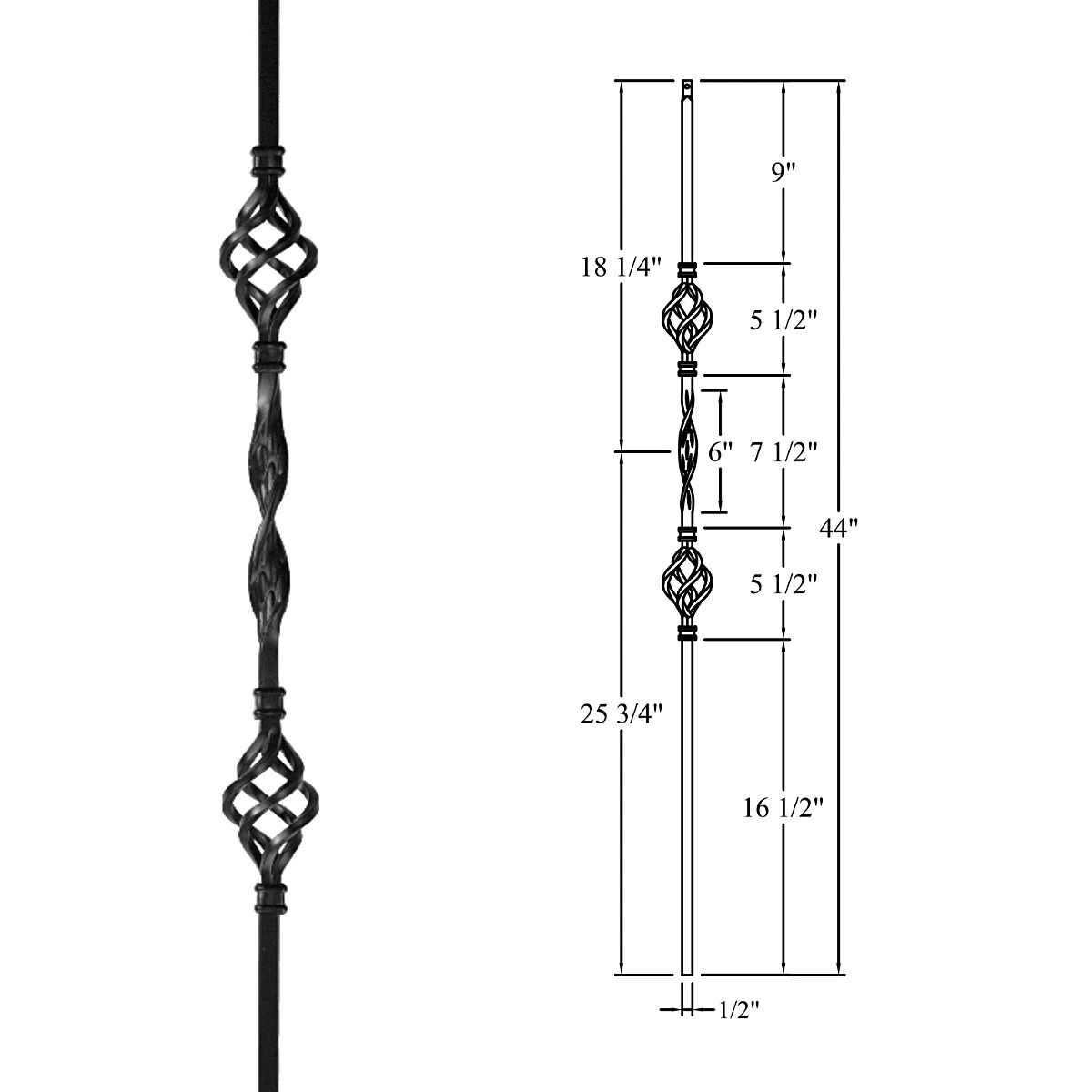 B029 Ribbon Double Basket Iron Baluster