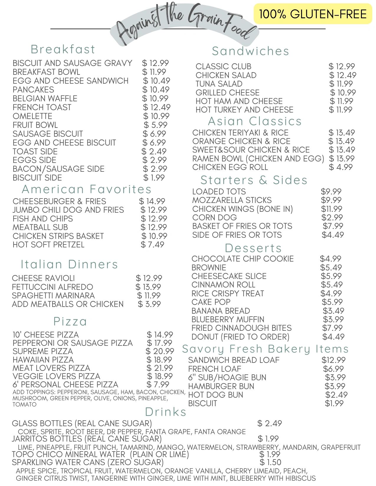 Our Menu | Against the Grain gluten free food