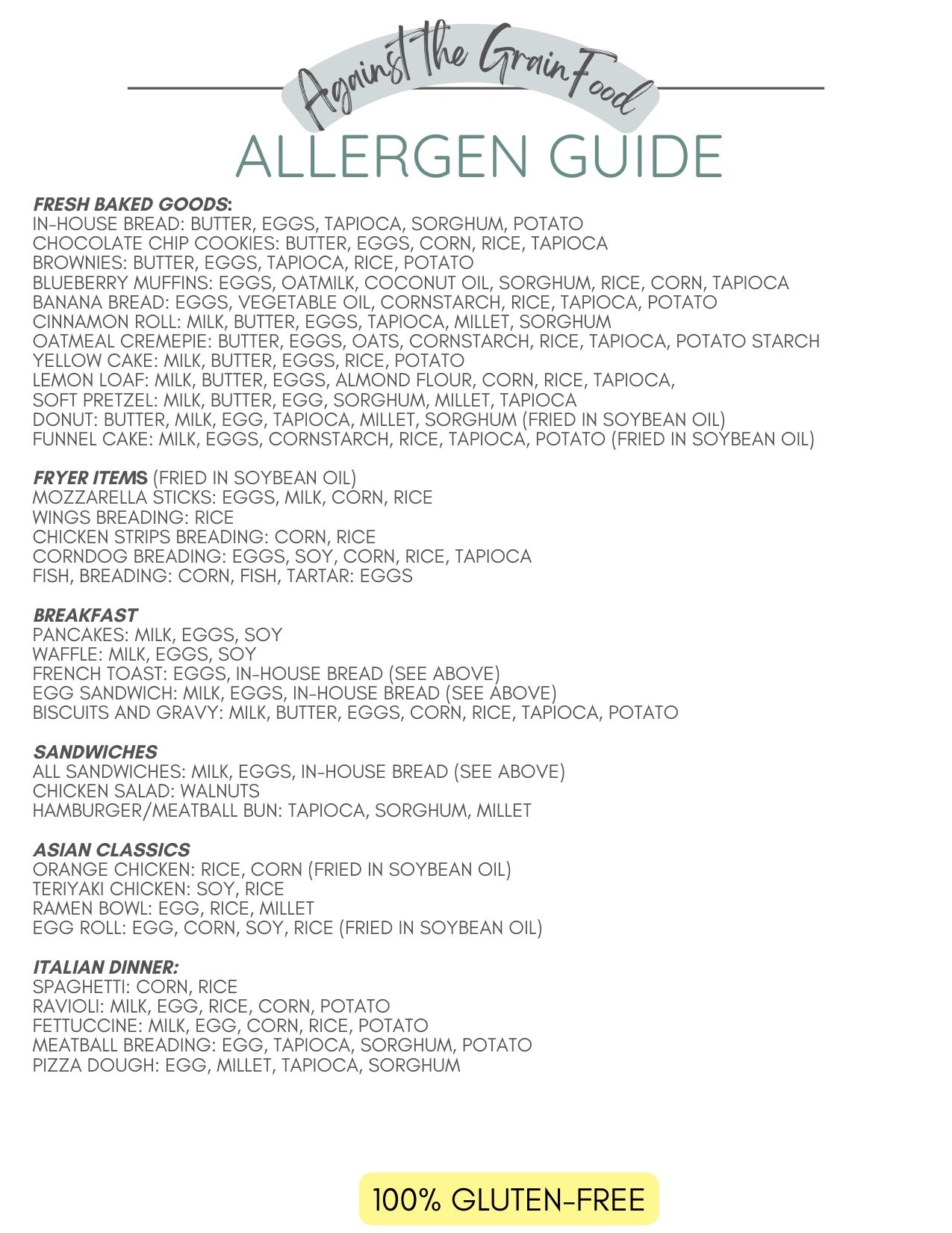 Our Menu | Against the Grain gluten free food