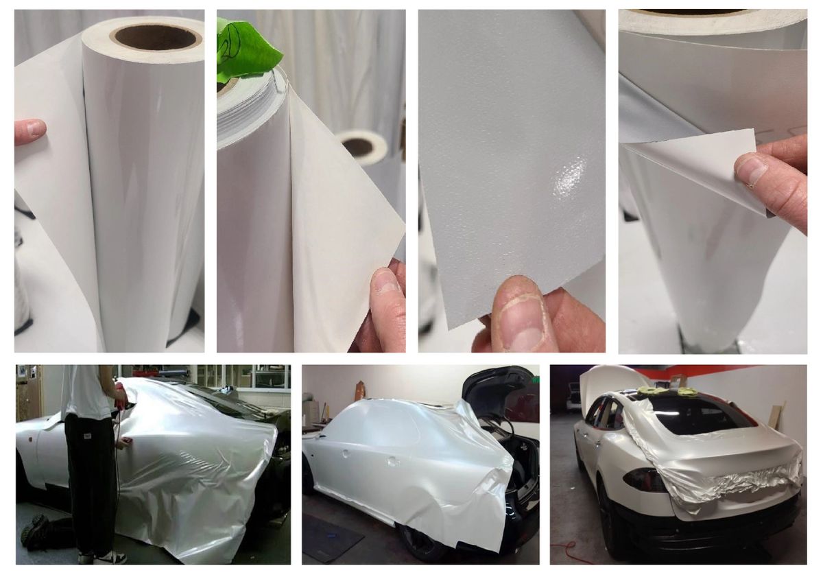 2.0mil Gloss White Cast Vinyl Vehicle Wrap Gray Air-Release ...