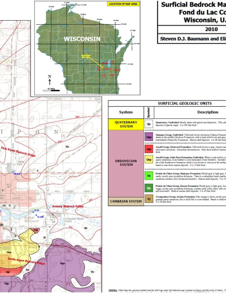 Bedrock geologic map of Ripon Wisconsin (2010)