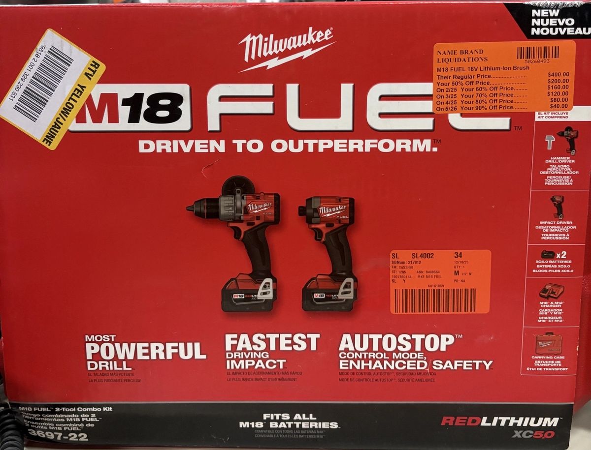 MILWAUKEE M18 FUEL 18V 2-TOOL COMBO KIT TOOLS/BATTERIES/CHARGER ...
