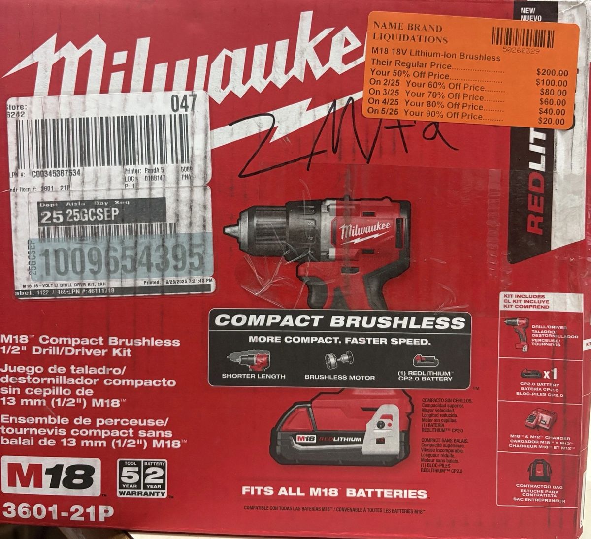 MILWAUKEE M18 COMPACT BRUSHLESS 1/2" DRILL KIT **MISSING BATTERY** TOOL ...