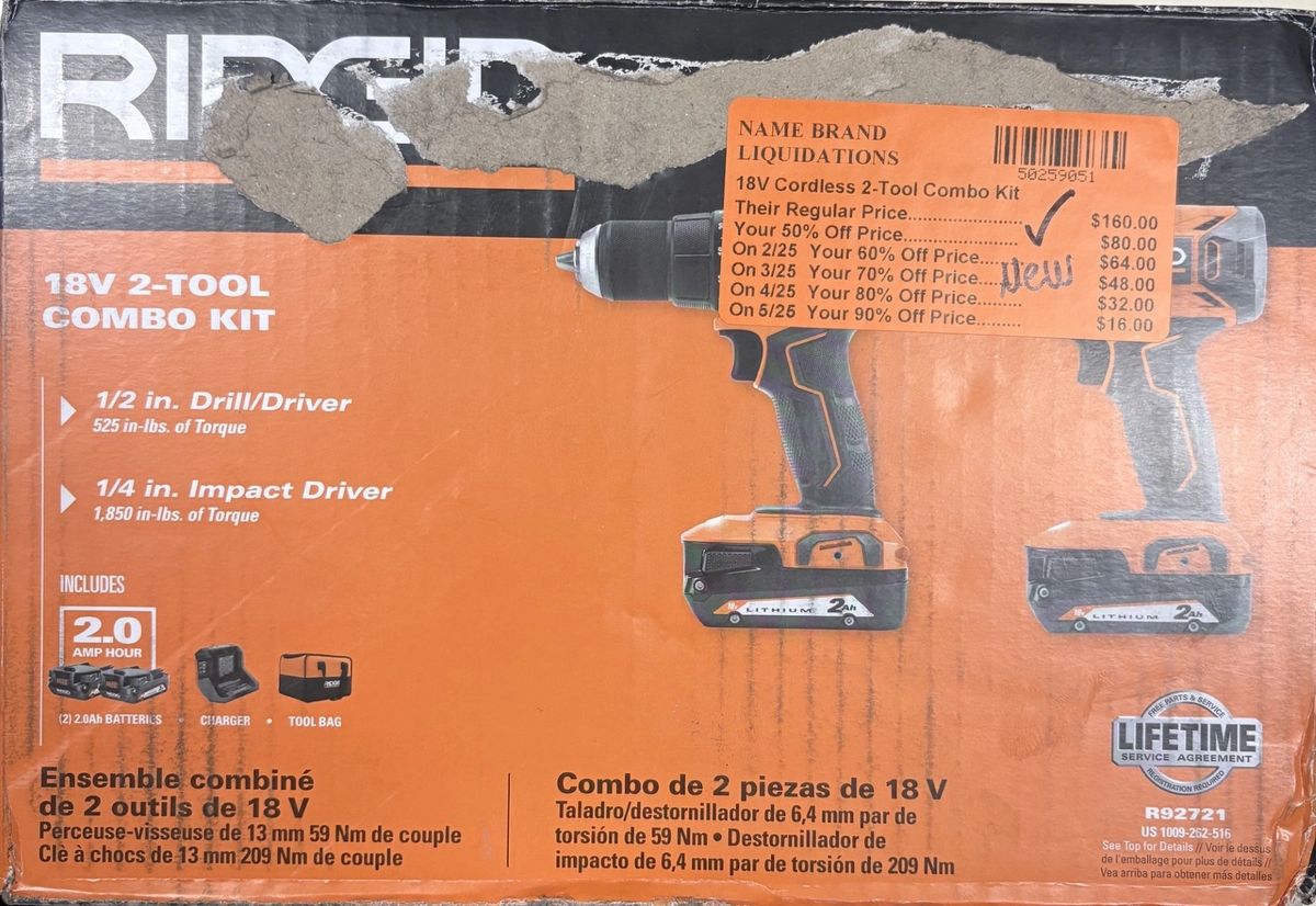 RIGID 18V 2-tool Combo Kit TOOLS/BATTERIES/CHARGER/BAG