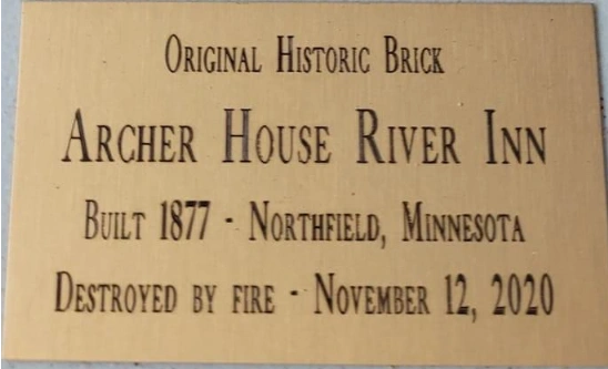Historic Archer House River Inn Engraved Plate - Destroyed by Fire
