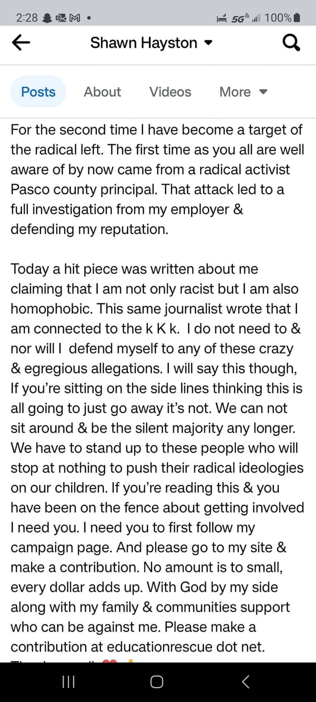 M4L Candidate Reported for Possible Deceptive Behavior/incitement