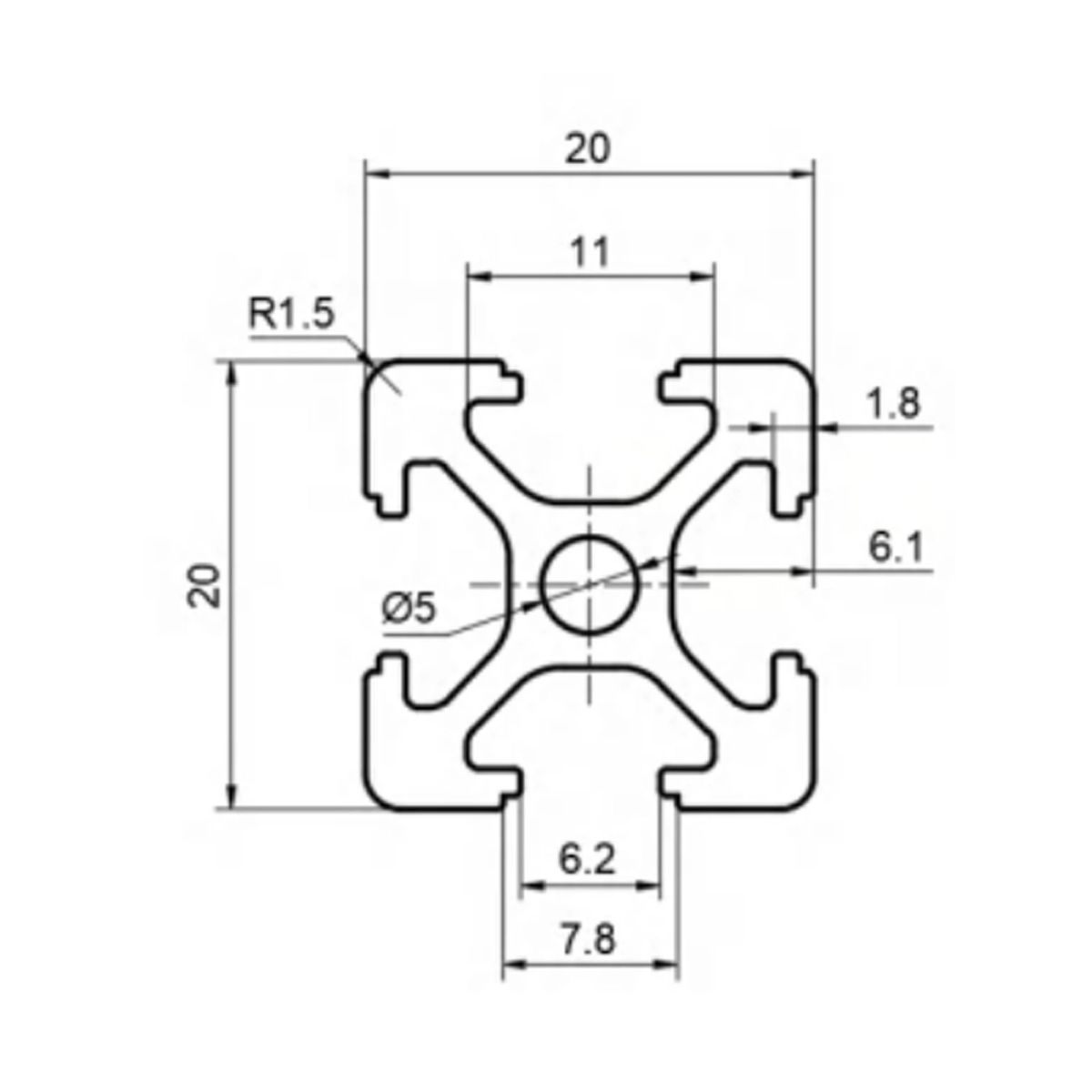 Perfil de Aluminio Extruido 2020