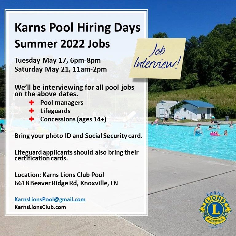 Karns Pool Hiring Events