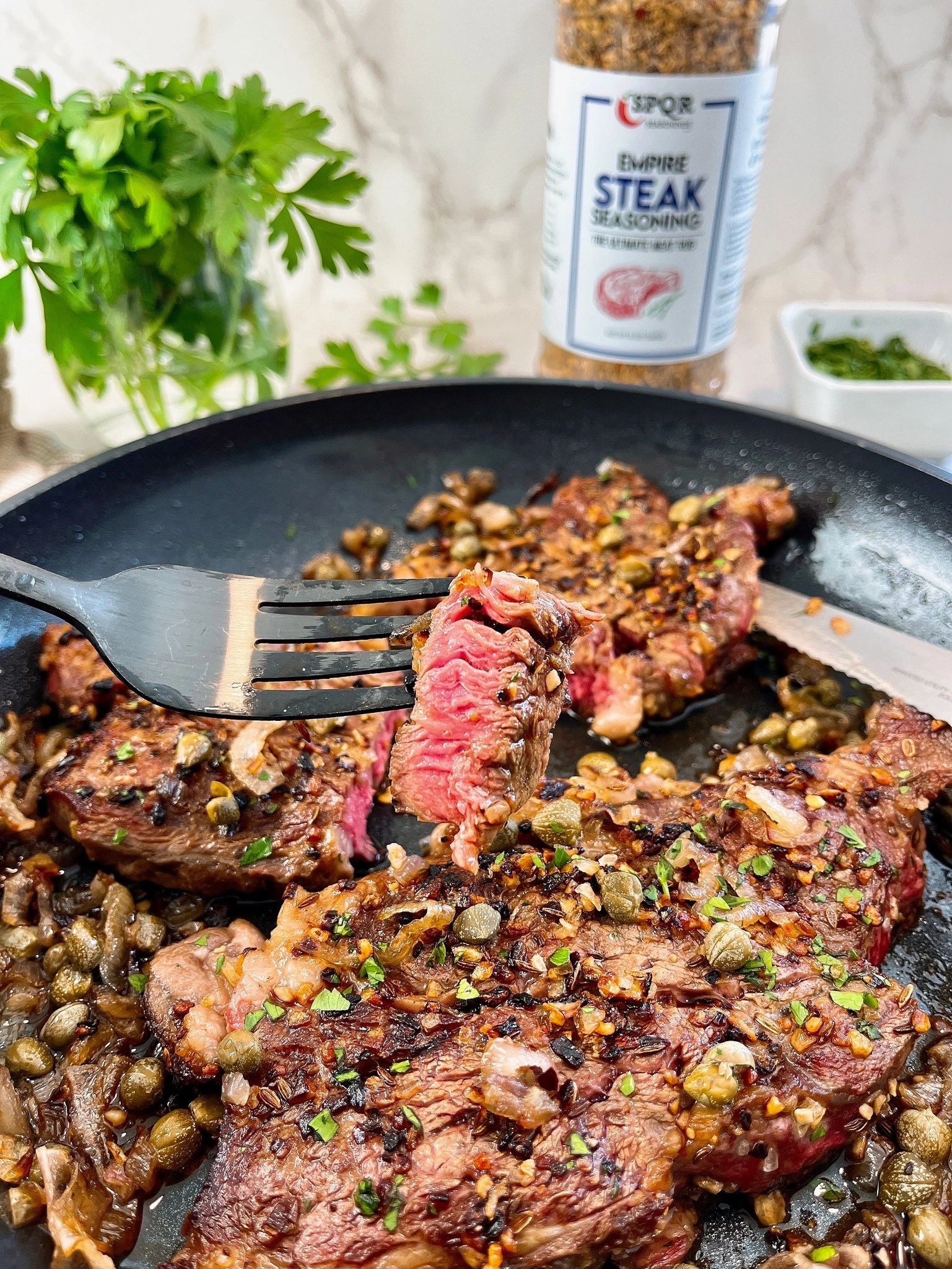 Steak with Caramelized Shallots and Capers
