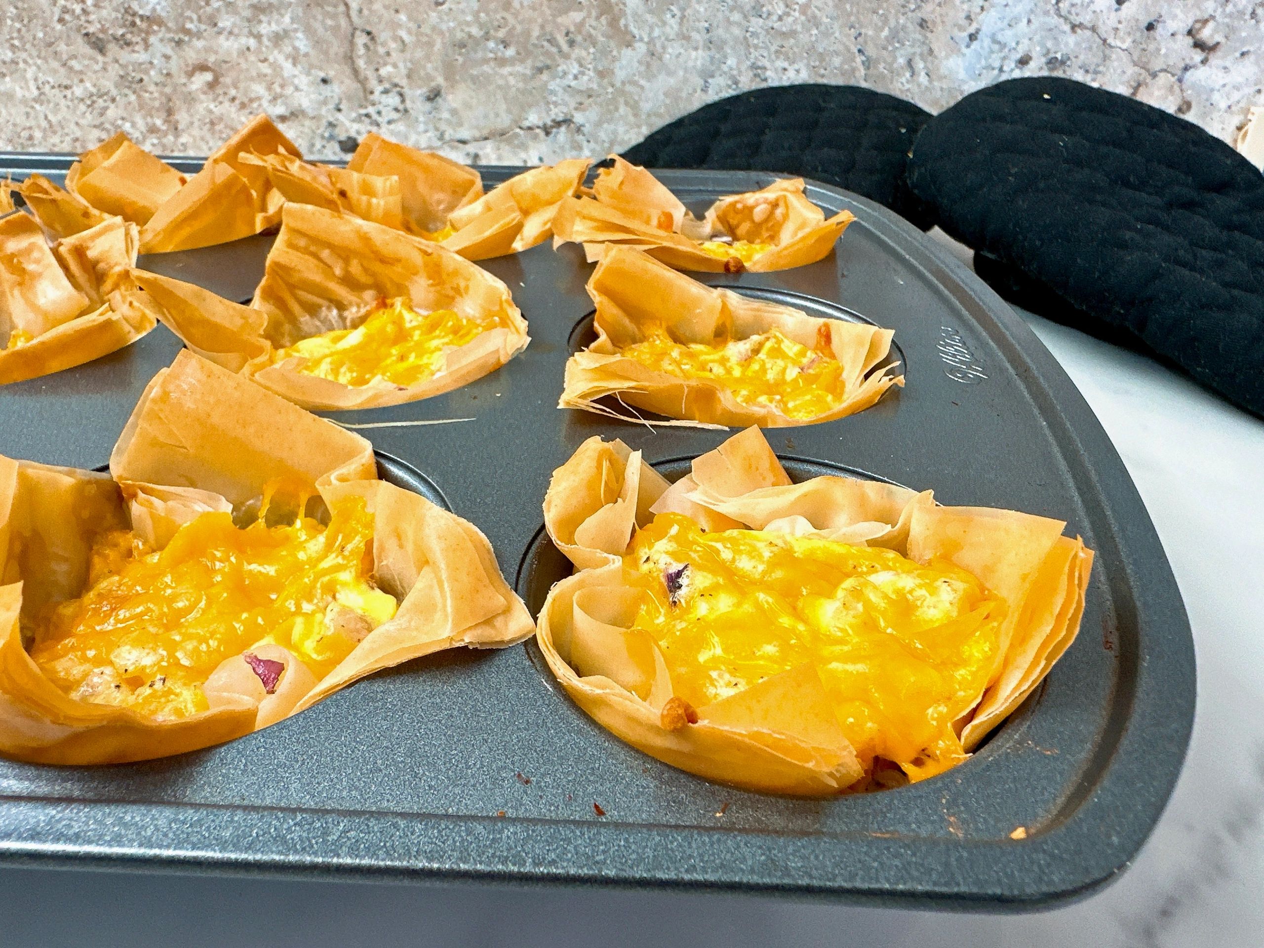 Ham and Cheddar Filo Cups