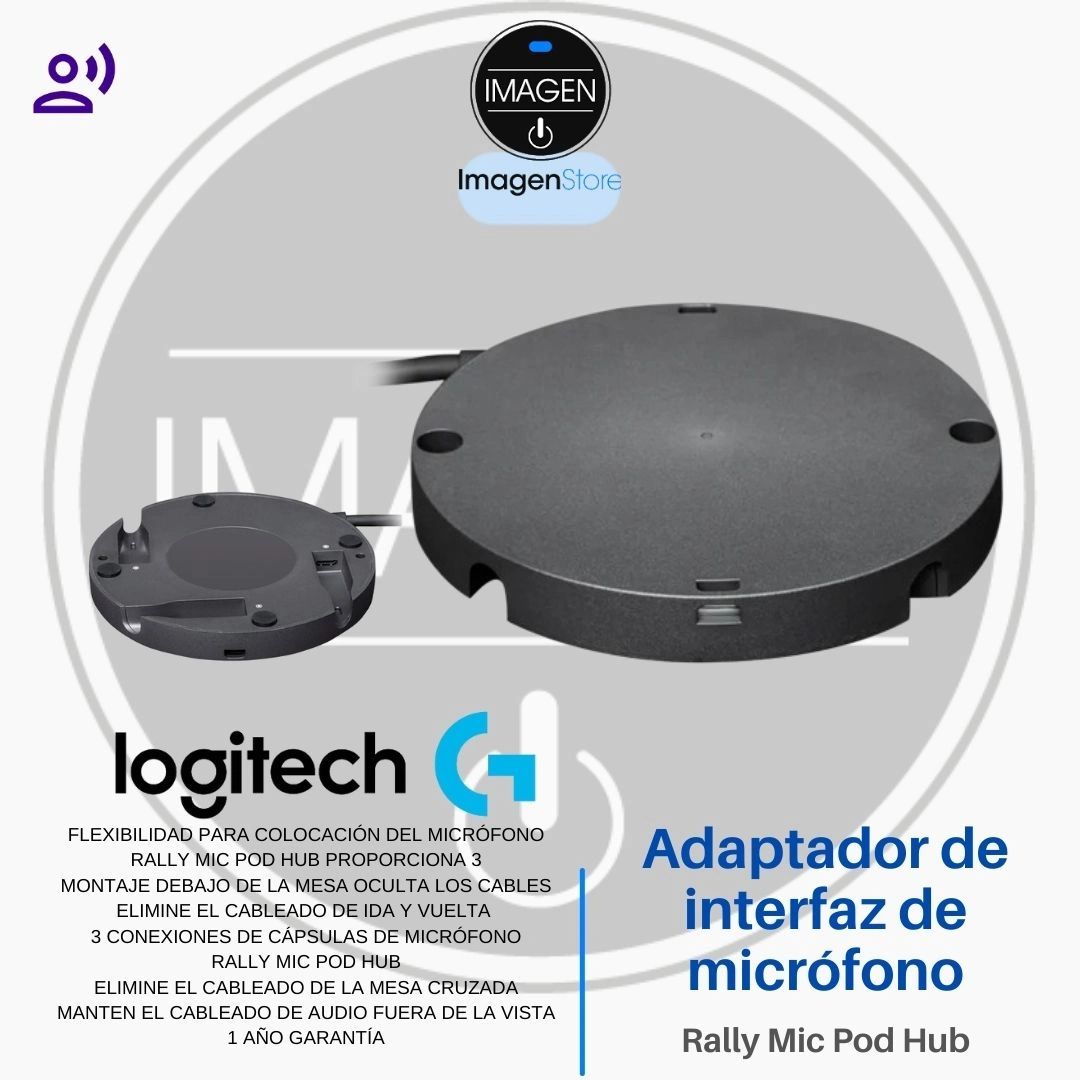 Logitech Rally Mic Pod Hub - Adaptador de interfaz de micrófono