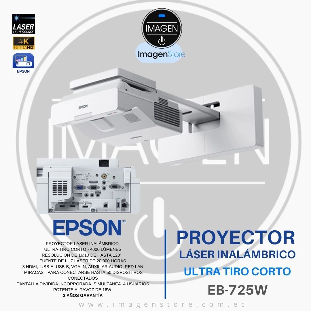 Proyector Epson Láser PowerLite EB-725W - 4000 Lum WXGA 3LCD - Ultra ...