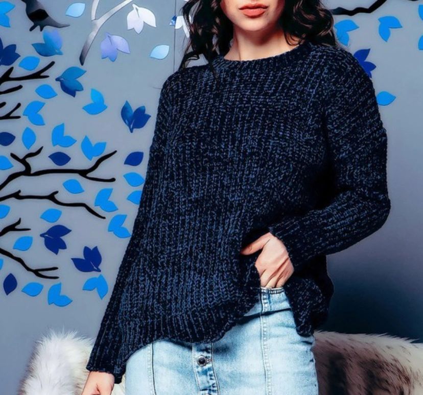Chenille Knit Sweater - Navy