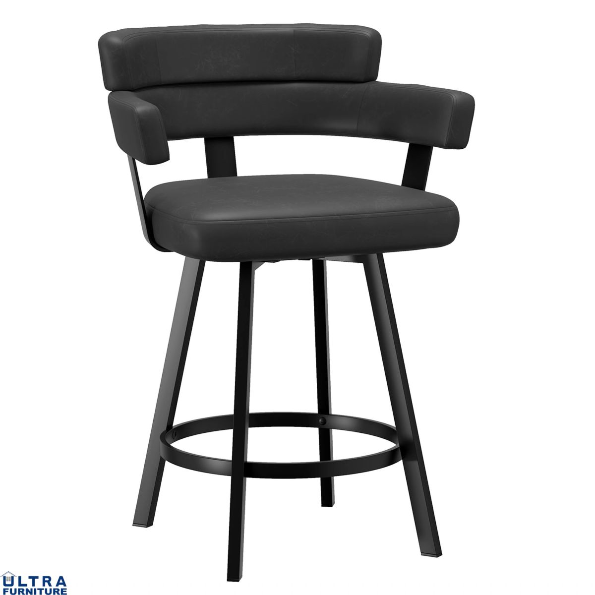Oberon 26" Counter Stool with Swivel, set of 2 in Charcoal and Black
